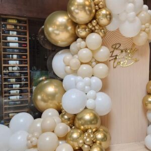 White Sand and Gold Balloons Arch Garland Kit-180pcs Neutral Metallic White Chrome Gold Balloons for Boho Wedding Baby Shower Bridal Shower Birthday Party Decorations