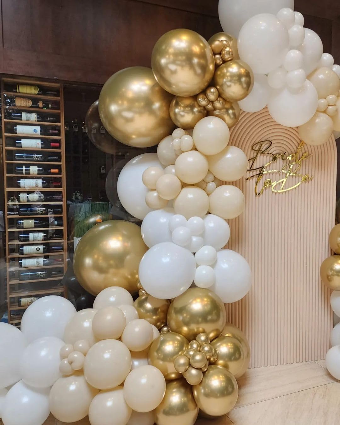 White Sand and Gold Balloons Arch Garland Kit-180pcs Neutral Metallic White Chrome Gold Balloons for Boho Wedding Baby Shower Bridal Shower Birthday Party Decorations