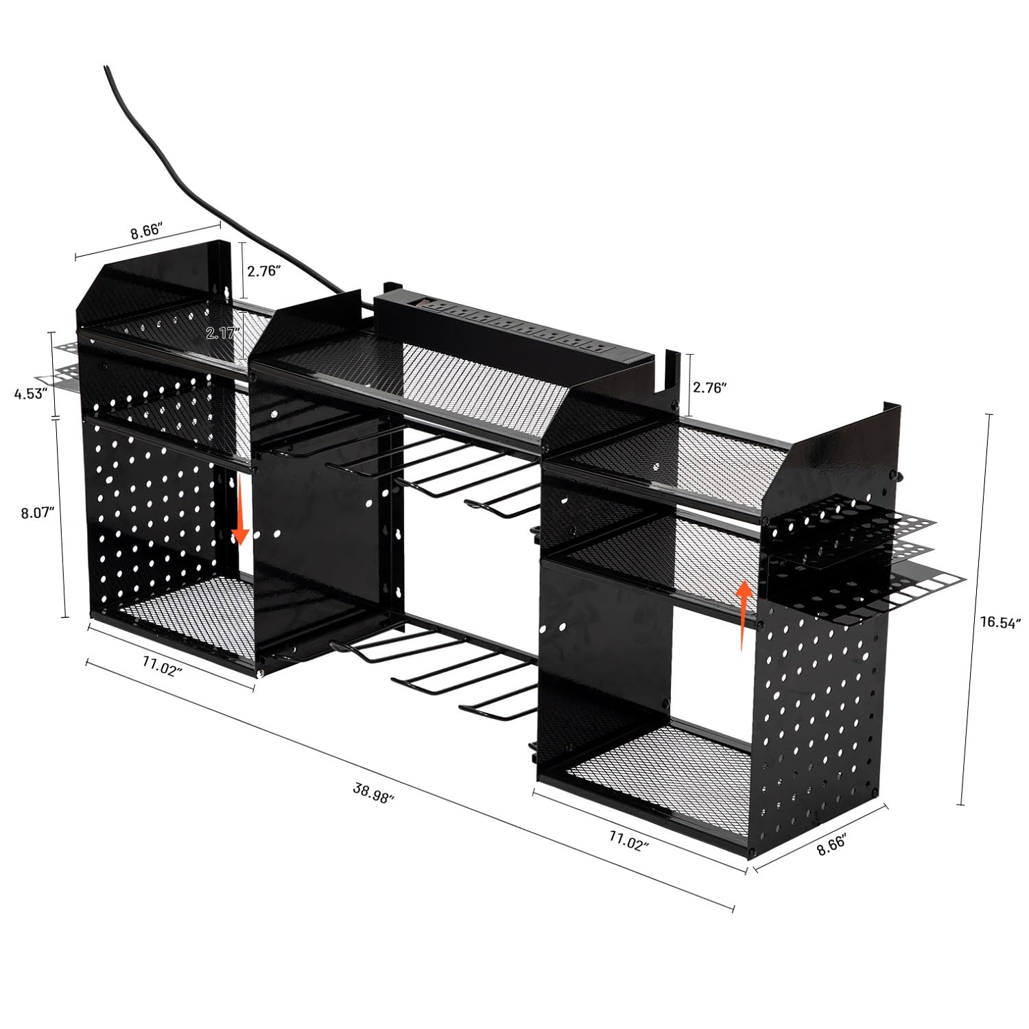 DIYTUNINGS Large Tools Organizer Wall Mount Charging Station,39 Inch Long Power Tool Battery Storage Rack with Screwdriver/Plier/Hammer Holder,Garage Utility Shelves Pegboard Hanging Extension Black