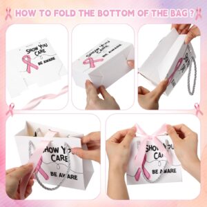 Weekgrat 25 Pack Small Pink Ribbon Bags with Handles Breast Cancer Awareness Paper Gift Bags and Bow Ribbon Show You Care Breast Cancer Bags Women Men Breast Cancer Fighter, 5.51 x 2.36 x 4.72 inch