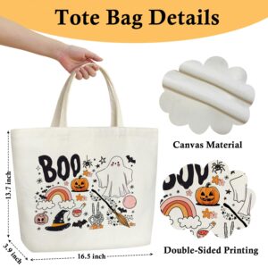 Pumpkin Ghost Canvas Tote Bag Halloween Shoulder Bag, Aesthetic Tote Bag for Women, Holiday Gifts for Daughter Ladies Friend Coworker, Halloween BOO Party Favor Reusable Grocery Shopping Bag /59