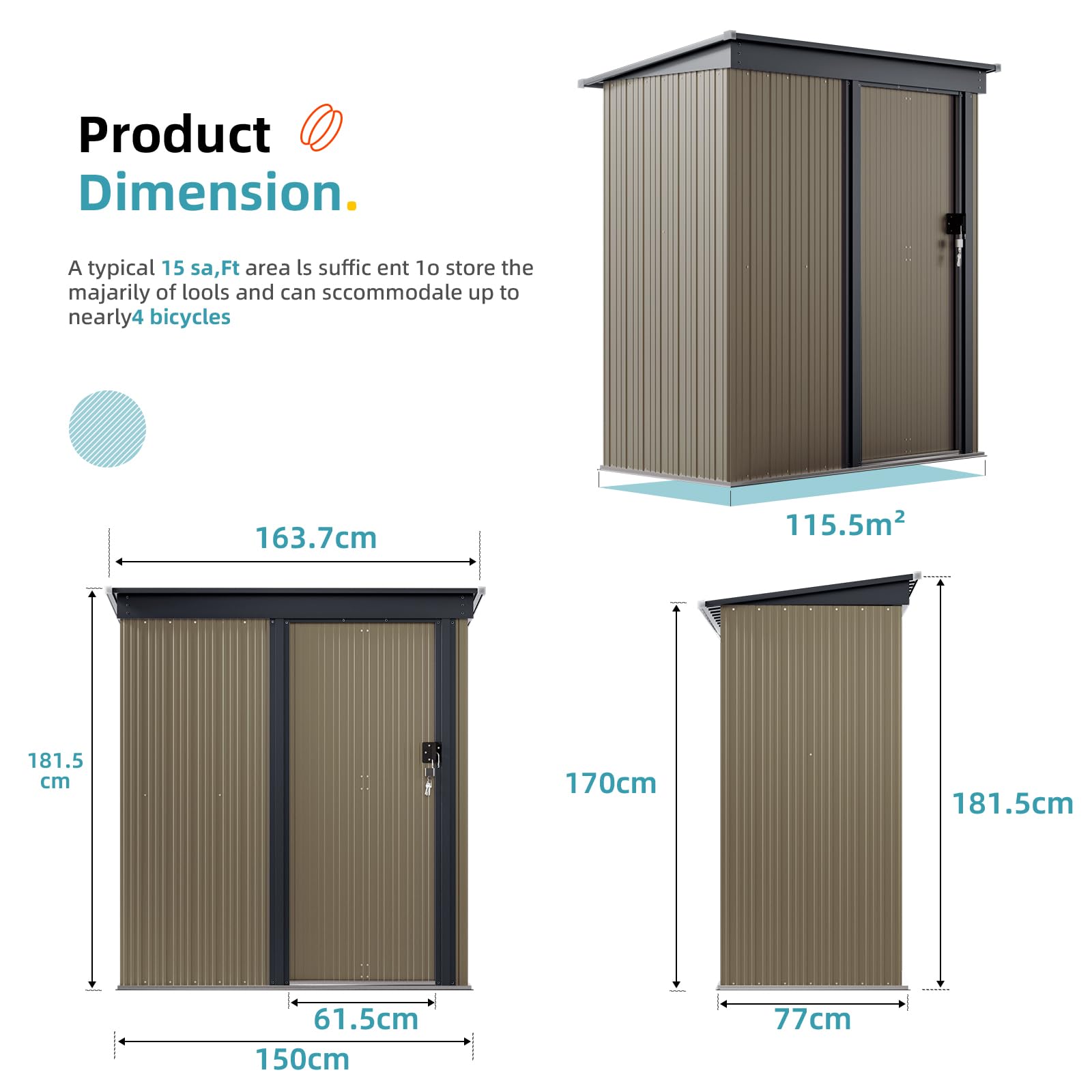 Outdoor Metal Shed 5FTx3FT, Mini Weather Resistant Tool Storage Sheds with Lockable Door, Sloped Roof Storage Shed, Perfect for Backyard, Garden & Lawn(Brown)