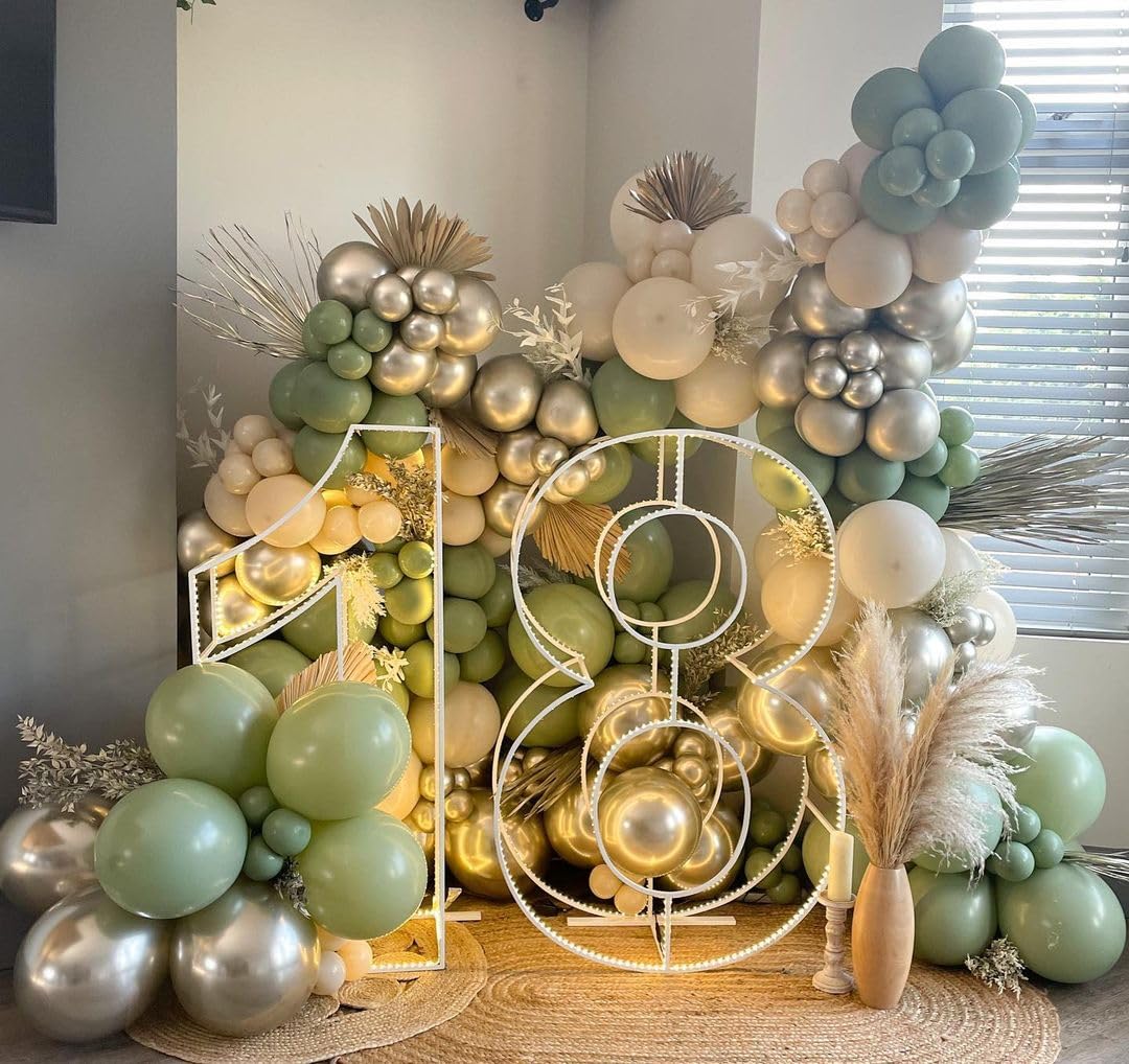 Sage Green White Sand Gold Balloon Garland Arch Kit-186pcs Sage Green White Sand Chrome Gold Balloons for Woodland Jungle Safari Birthday Baby Shower Bridal Shower Gender Reveal Party