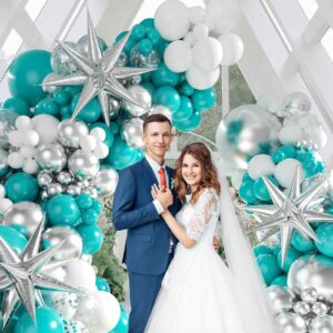 125pcs Teal Silver White Balloon Garland Arch Kit, White Metallic Silver Teal Balloons for Wedding Engagement Anniversary Bridal Shower Baby Shower Birthday Party Decorations