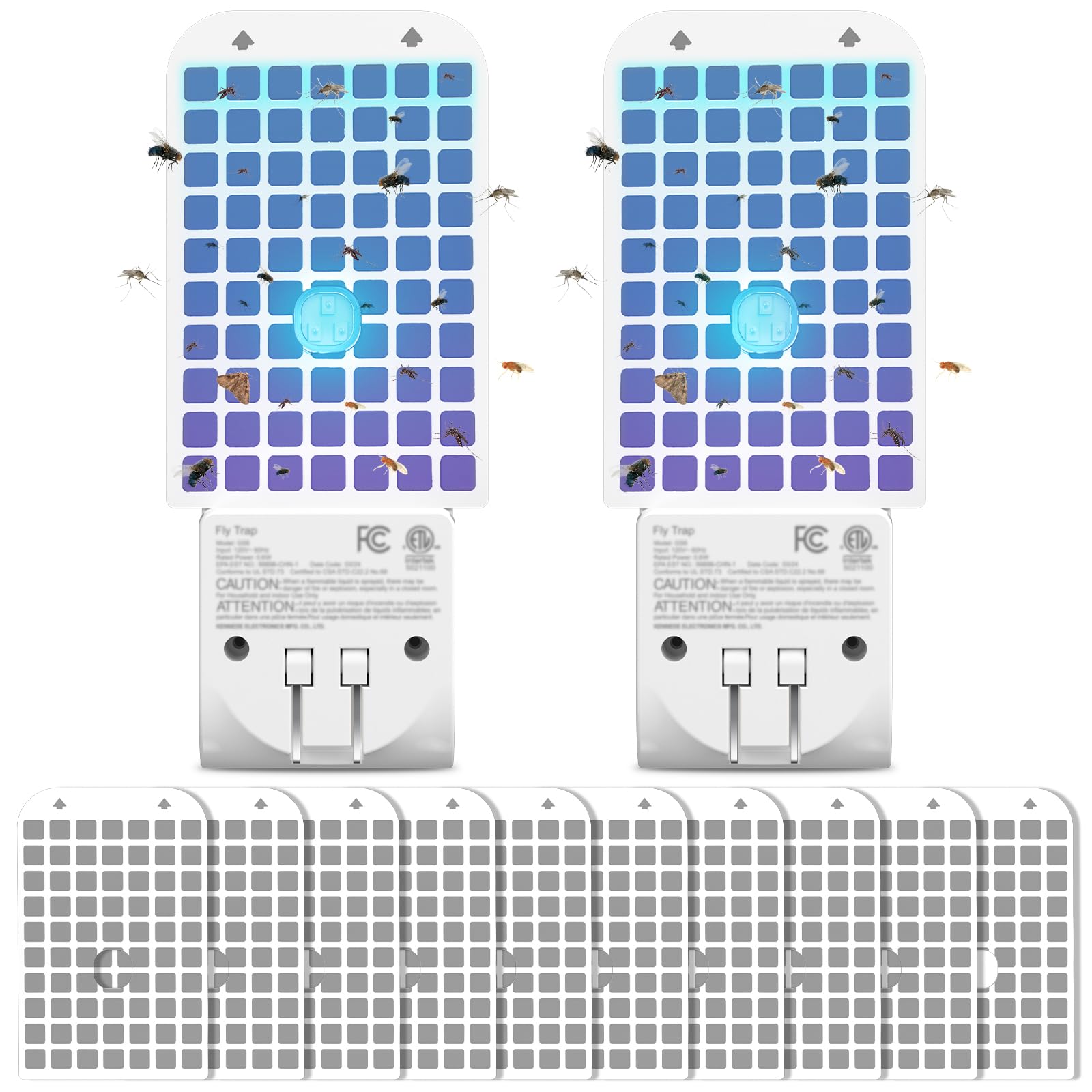 2 Pack Fly Trap Indoor(2 Device + 10 Glue Cards), Mosquito Killer, Plug-in Flying Insect Trap for Mosquito, Flies, Fruit Flies, Moths, Gnats