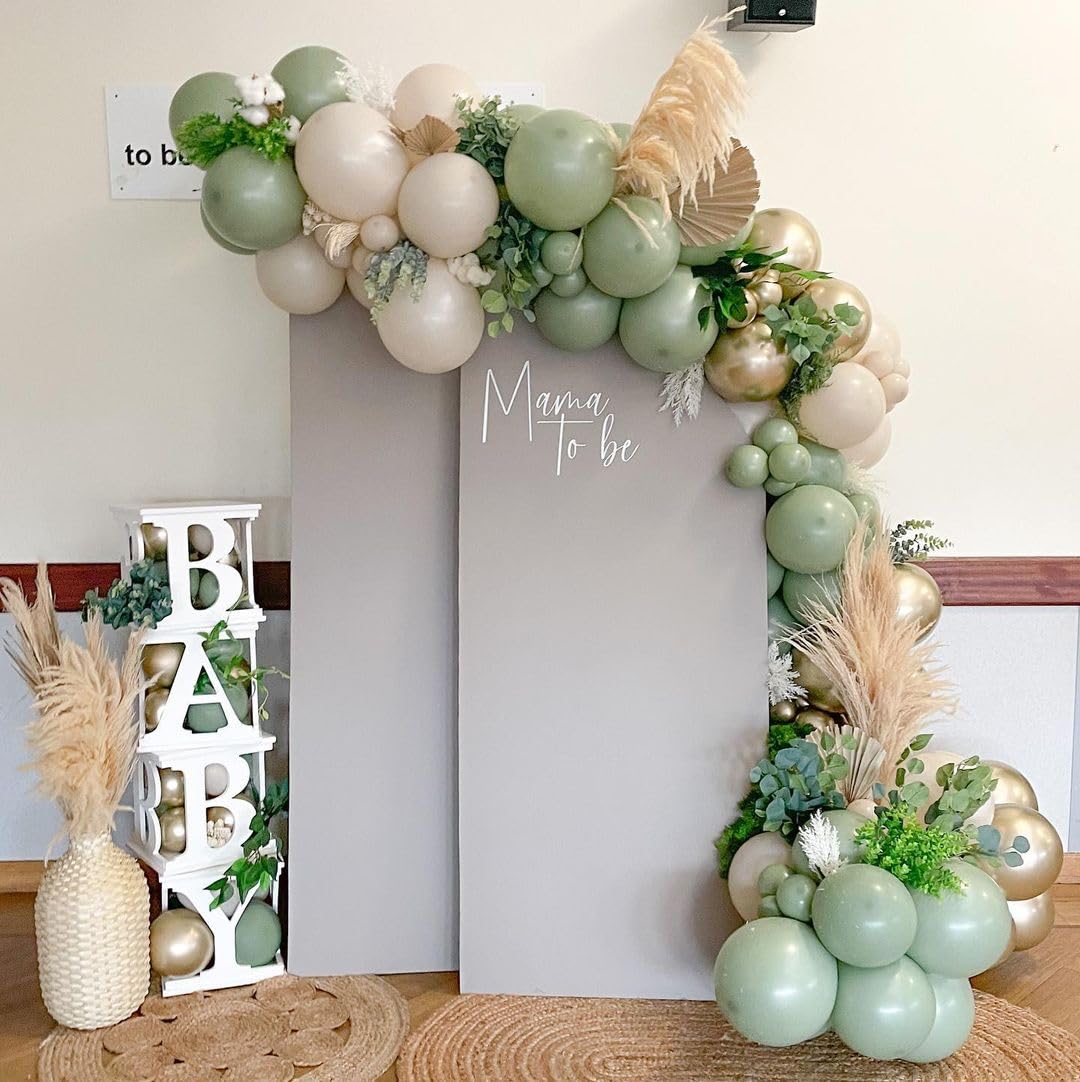 Sage Green White Sand Gold Balloon Garland Arch Kit-186pcs Sage Green White Sand Chrome Gold Balloons for Woodland Jungle Safari Birthday Baby Shower Bridal Shower Gender Reveal Party