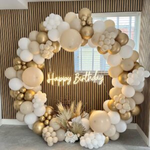 White Sand and Gold Balloons Arch Garland Kit-180pcs Neutral Metallic White Chrome Gold Balloons for Boho Wedding Baby Shower Bridal Shower Birthday Party Decorations