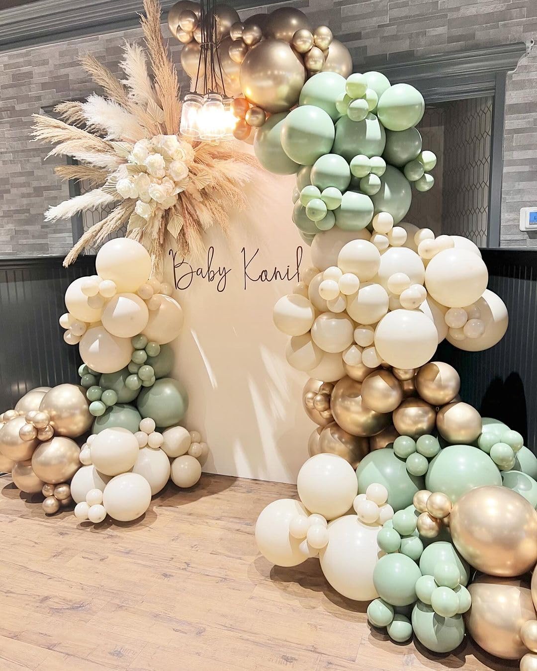 Sage Green Balloons Arch Kit-184pcs Sage Green Sand White and Chrome Gold Balloons Garland Kit for Birthday Baby Shower Bridal Shower Jungle Safari Engagement Party Decorations