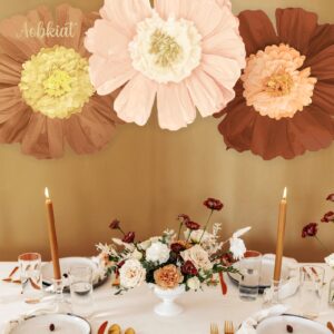 AOBKIAT Fall Baby Shower Decorations for Wall,6PCS Large Paper Flower for Thanksgiving Party,Red Brown Blush Tissue Paper Flowers for Boho Wedding Floral Backdrop,Bridal Shower,Birthday,Archway