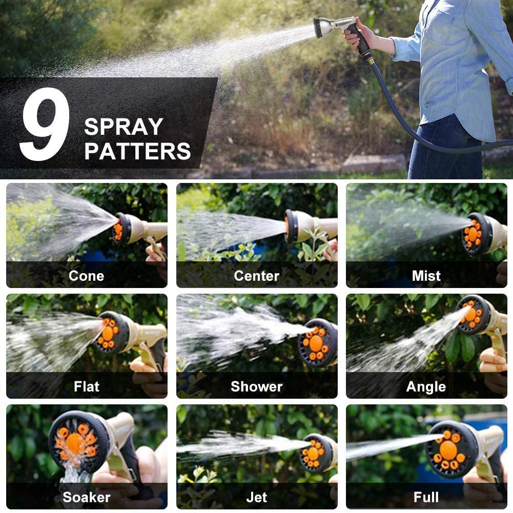 HouGariee Hose Nozzles 9 Adjustable Patterns Hose Spray Nozzle Heavy Duty Metal Hose Nozzle Spray Slip Resistant Water Sprayer for Cleaning/Watering Lawn Garden/Pets Shower/Car Washing, silvery-4