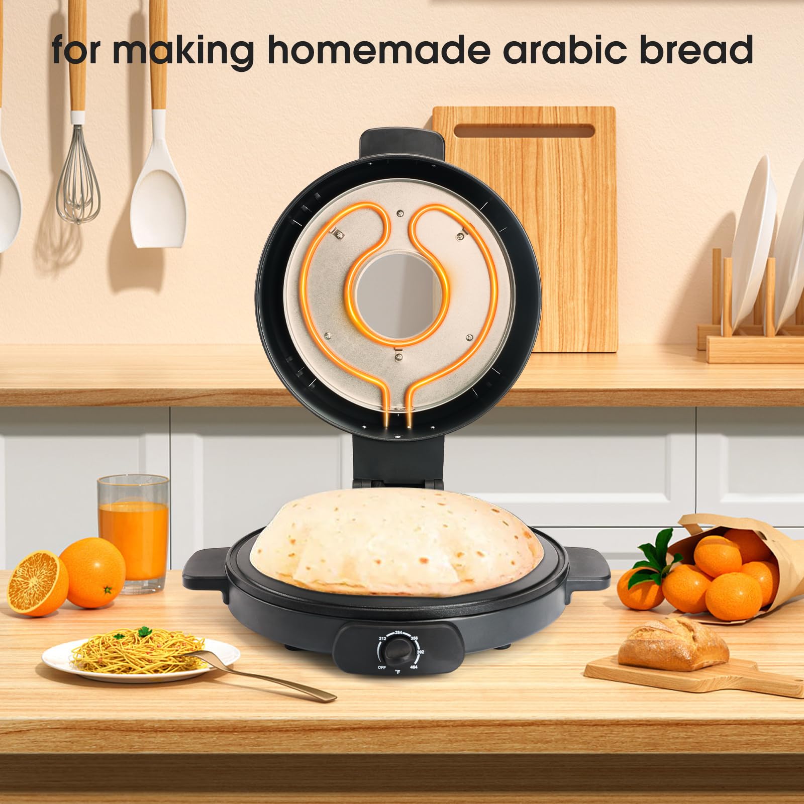 blessny 12" Arabic Bread Maker Machine, Upgrade 2 in 1 Electric Pizza or Pita Making Oven for Home, 1800W with 110V US Plug and Temperature Adjust