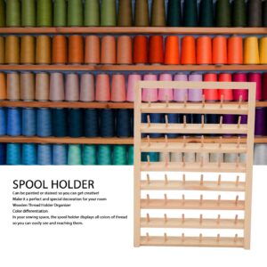 POCREATION 48 Spools Wooden Thread Holder, Wall Mounted Sewing Thread Rack for Sewing, Quilting, Embroidery, Decorative Pine Thread Organizer, for Household Use,