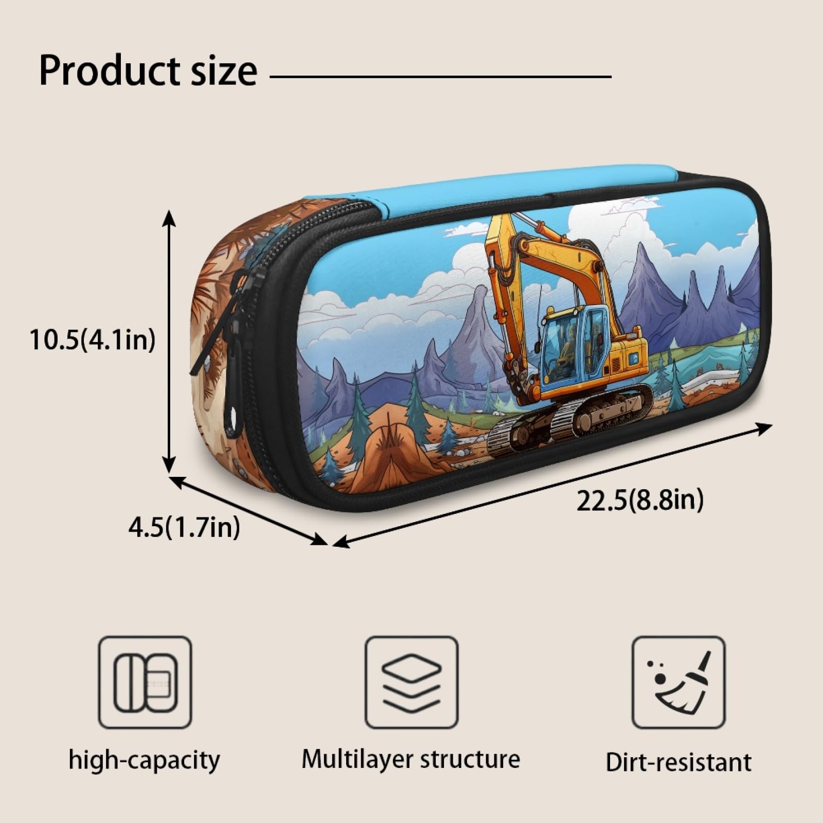 AQYAPTOIY Cartoon Excavator Boys Pencil Pouch for Kids School Pencil Case for 2Nd 3Rd Children Pencil Box for Girls Trendy Aesthetic Pen Bag for Teenagers Students School Gifts,Large