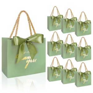 whaline 50pcs thank you paper gift bags with bow sage green party favor bags with handles for wedding bridal baby shower birthday party (assembly required)