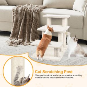 Dog Stairs, Cat Scratching Post 3 Steps Stairs for Cats and Dogs, Stable 20 inch Pet Stairs for High Beds & Sofas Protect Pet's Joints White