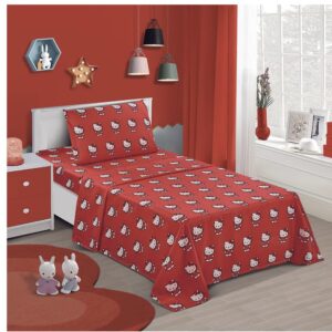 Jay Franco Twin Size Sheet Set 3 Pieces Kids Set (Hello Kitty Red), Pink, Black, JF14545