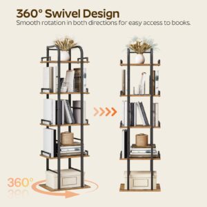 YATINEY Rotating Bookshelf, 5 Tier Spinning Bookcase Tower, 360 Display Narrow Bookshelf, Tall Industrial Corner Shelf Organizer, Storage Shelf Bookcase for Living Room, Rustic Brown and Black SJ02BR