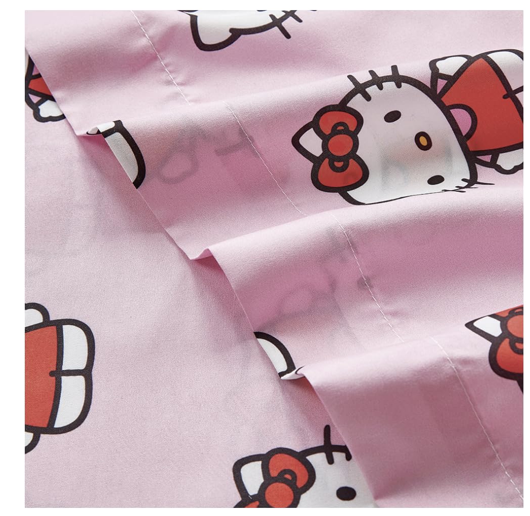 Jay Franco Twin Size Sheet Set 3 Pieces Kids Set (Hello Kitty Pink), Pink, Black, JF14545