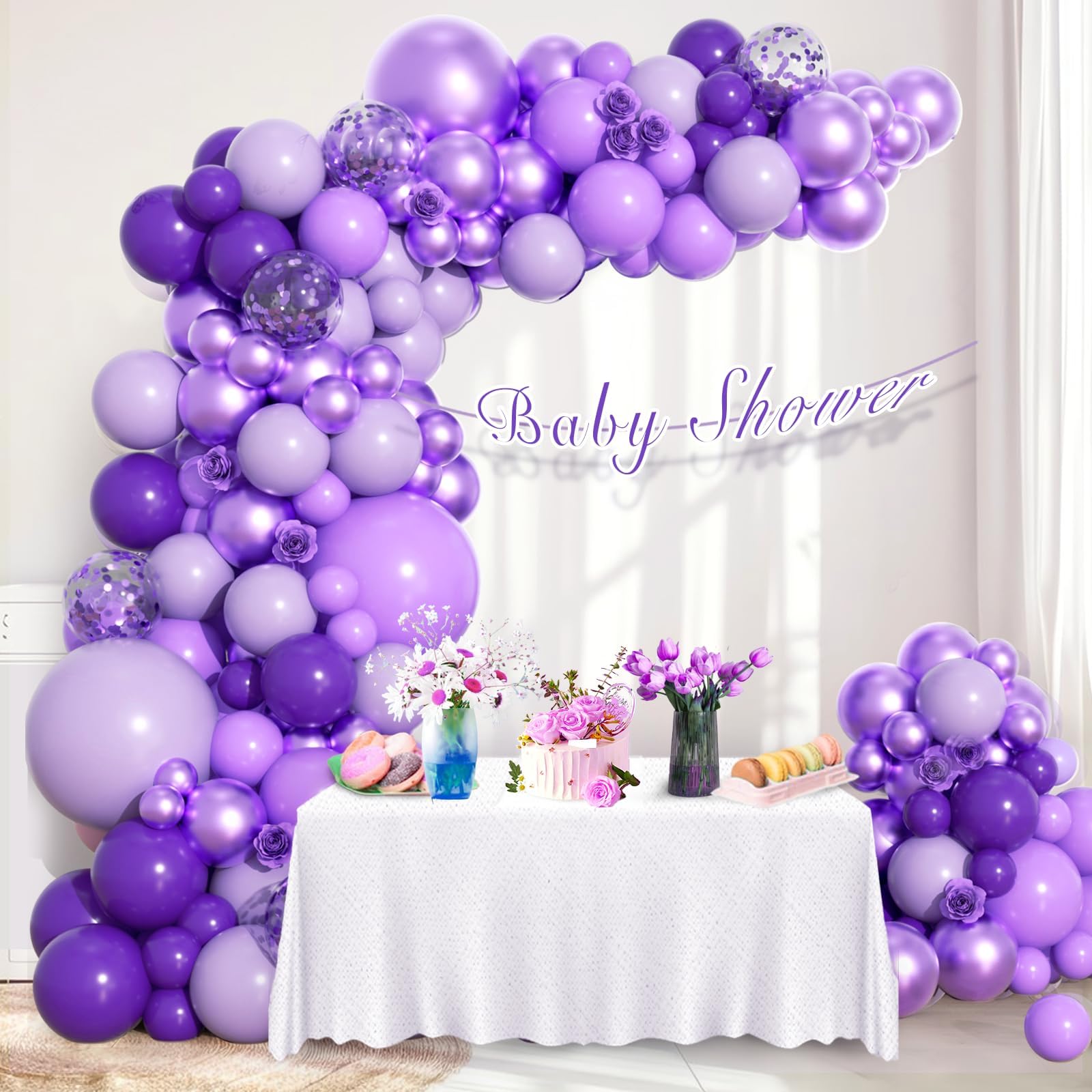 136pcs Purple Balloons Garland Arch Kit, 18 12 10 5 In Dark Light Metallic Purple Confetti Latex balloons Different Sizes for Purple Birthday Butterfly Wedding Baby Shower Party Decorations