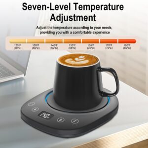 HYRIXDIRECT Coffee Mug Warmer with Mug Spoon Set, 7 Temperature Setting & Auto On/Off Gravity-Induction Coffee Mug with Auto Shut Off, Beverage, Milk, Tea Warmer