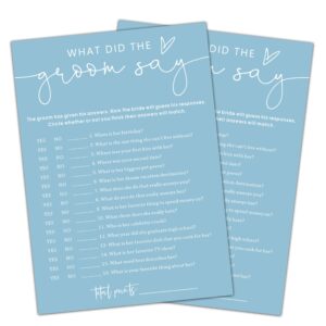 cazhes minimalist bridal shower games, light blue what did the groom say game, 30 wedding bachelorette engagement party decorations supplies - a10