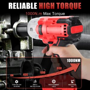 1000Nm Cordless Impact Wrench for Milwaukee M18 Battery, 1/2 inch Brushless High Torque Electric Impact Driver with 7 Sockets, 2400 RPM, 3300 IPM, LED Work Light, for Car Truck Home (No Battery)