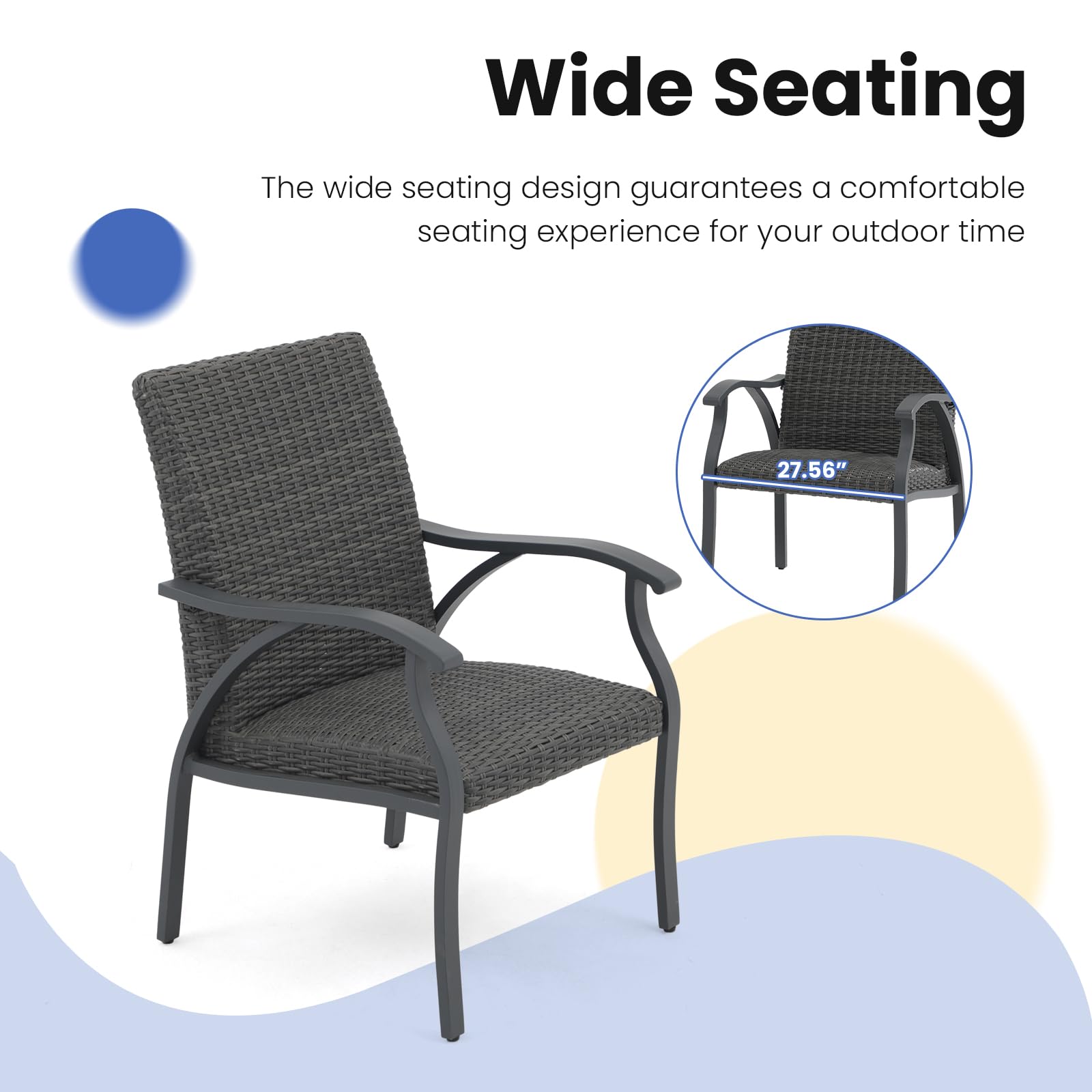 SUNSITT Patio Chairs Set of 2 w/Quick-Dry Foam Padded, All-Weather Rattan Outdoor Dining Chairs with Aluminum Frame, Wicker Bistro Chairs with High Backrest for Lawn, Deck, Porch, Garden, Dark-Grey