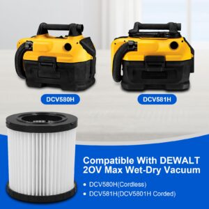 DCV581H Vacuum Filters for Dewalt DCV580H DCV581H DCV5801H 20V Vacuum, Washable Reusable High Efficiency Replacement Filter 4 Pack