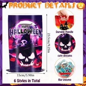 HOWAF 60pcs Halloween Treat Bags with Handles, Halloween Trick or Treat Goodie Bags for Kids Halloween Party Favors Candy Bags Halloween Plastic Gift Bags with Horror Castle Witch Ghost Spider Bat