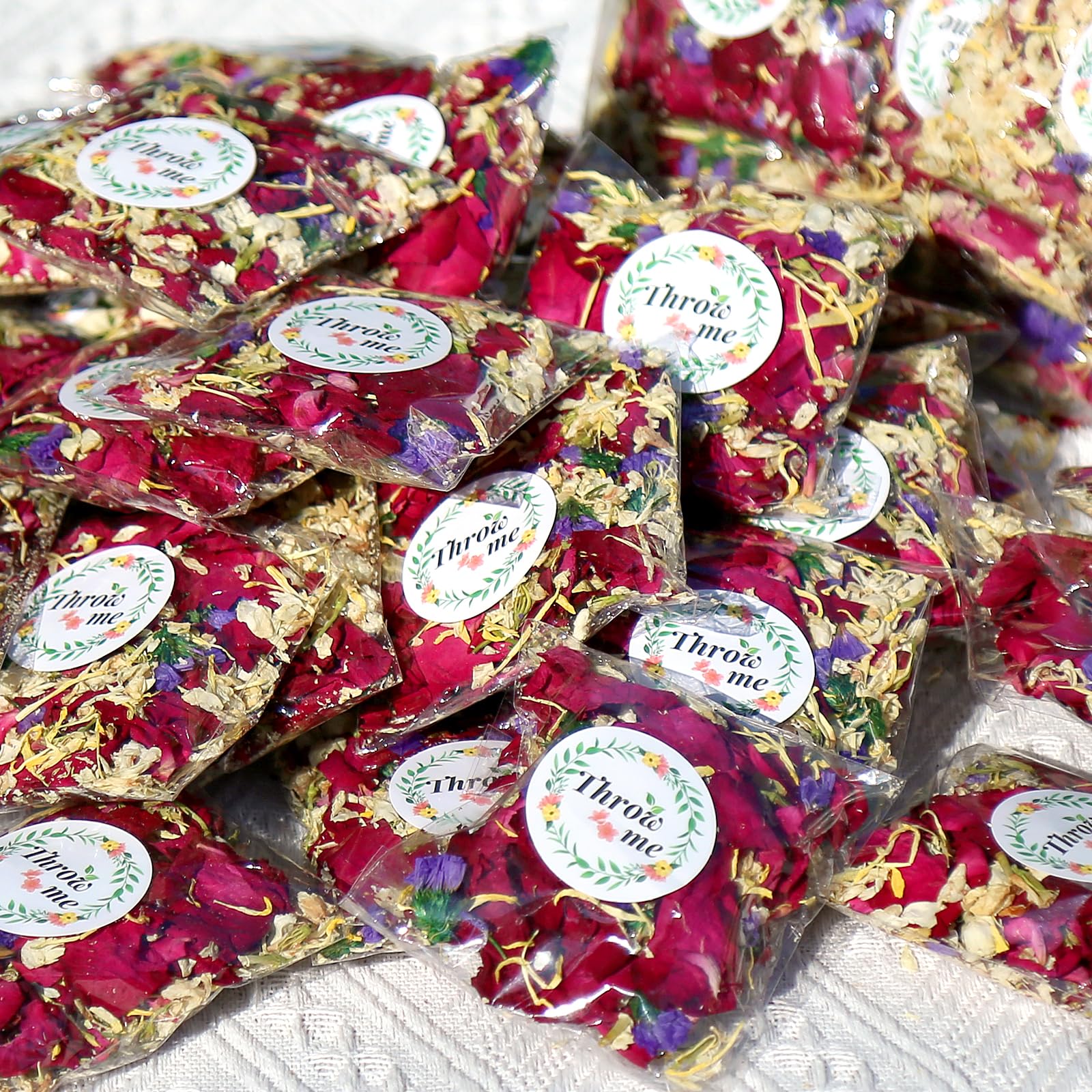 Oning 52 Pack Mix Bio Confetti, Dried Flower Petals, Real Rose Petals for Weddings, Valentine's Day Gifts, Wedding Confetti, Wedding Send Off Ideas, Flower Girl Dinner Table Centerpieces