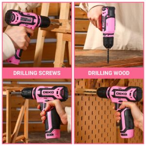 Cordless Drill：DEKOPRO 12V Power Drill Set with Pink Electric Drill with Tool Set Gift Box, Pink Drill Set for Women