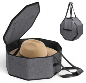 sleeping lamb hat box for travel and storage, collapsible hat case cowboy cap hat organizer for closet with handles hat boxes for men and women storage large hat bag carrier with cardbord, grey