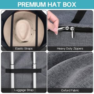 SLEEPING LAMB Hat Box for Travel and Storage, Collapsible Hat Case Cowboy Cap Hat Organizer for Closet with Handles Hat Boxes for Men and Women Storage Large Hat Bag Carrier with Cardbord, Grey