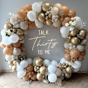 neutral white and gold balloon arch kit-diy 170pcs boho brown sand white chrome gold balloons garland kit for birthday, christening, baby shower, bridal shower, engagement party decorations