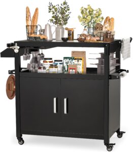 jfhid outdoor grill cart kitchen storage cabinets island with wheels buffet prep tables for outside steel bbq bar carts for patio serving tables cooking station countertops for grilling supplies