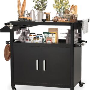 JFHID Outdoor Grill Cart Kitchen Storage Cabinets Island with Wheels Buffet Prep Tables for Outside Steel BBQ Bar Carts for Patio Serving Tables Cooking Station Countertops for Grilling Supplies