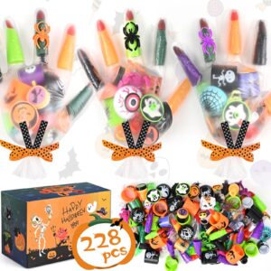 natubeau 228 pcs halloween party favors for kids, non-candy halloween treat bag fillers, 12 pack gloves trick or treat toys in bulk, halloween gifts for classroom prizes halloween party