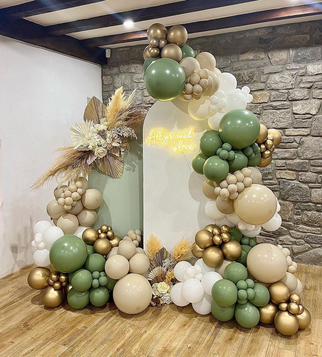 Sage Green Balloons Arch Kit-184pcs Sage Green Sand White and Chrome Gold Balloons Garland Kit for Birthday Baby Shower Bridal Shower Jungle Safari Engagement Party Decorations