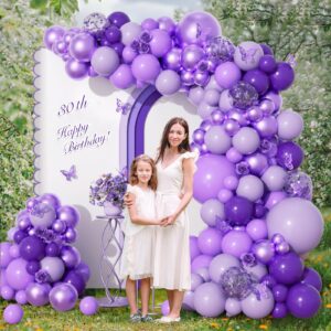 136pcs Purple Balloons Garland Arch Kit, 18 12 10 5 In Dark Light Metallic Purple Confetti Latex balloons Different Sizes for Purple Birthday Butterfly Wedding Baby Shower Party Decorations