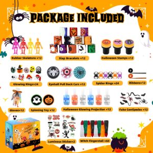 NatuBeau 228 Pcs Halloween Party Favors for Kids, Non-Candy Halloween Treat Bag Fillers, 12 Pack Gloves Trick or Treat Toys in Bulk, Halloween Gifts for Classroom Prizes Halloween Party