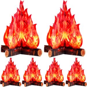 boao 6 sets large fake fire 16" x 13" 3d cardboard campfire big fake flame artificial paper fire torch centerpiece for camping party decorations supplies (dark color)