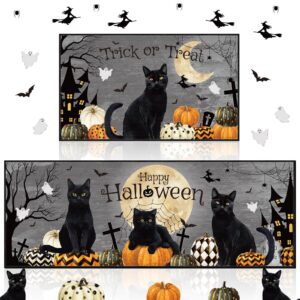 duraaamo set of 2 halloween cat kitchen mats pumpkin black cat kitchen mats trick or treat happy halloween mats and rugs for kitchen home decor halloween decorations and accessories