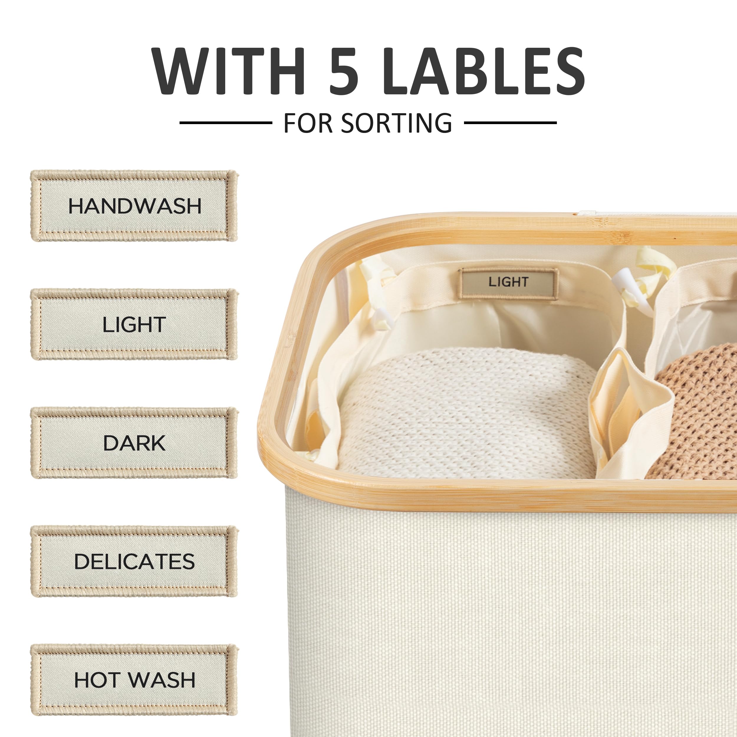 Laundry Hamper with Lid, 170L Extra Large Laundry Hamper 3 Section, Dirty Clothes Hampers with Removable Laundry Bags, Laundry Basket Organizer for Bathroom, Bedroom, Dorm Laundry Room(Beige)