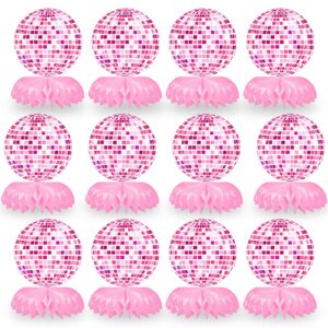 12 pcs disco party decorations, pink disco table honeycomb centerpieces flat disco ball centerpieces for party table disco ball decor for western cowgirl birthday bachelorette bridal shower supplies