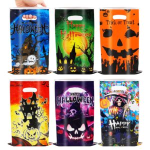 howaf 60pcs halloween treat bags with handles, halloween trick or treat goodie bags for kids halloween party favors candy bags halloween plastic gift bags with horror castle witch ghost spider bat