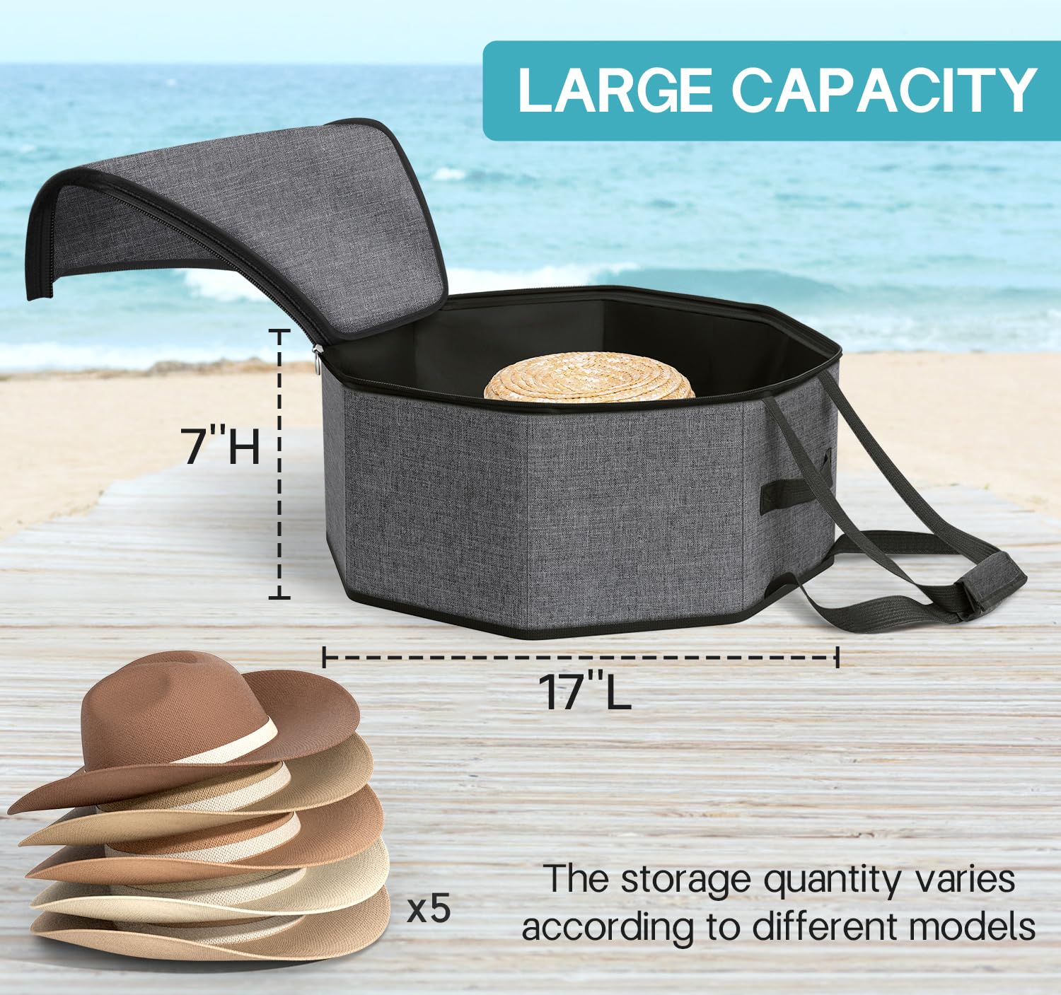 SLEEPING LAMB Hat Box for Travel and Storage, Collapsible Hat Case Cowboy Cap Hat Organizer for Closet with Handles Hat Boxes for Men and Women Storage Large Hat Bag Carrier with Cardbord, Grey