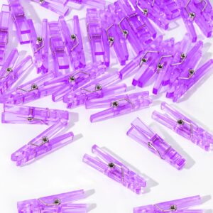 60PCS Purple Clothes Pins for Baby Shower Games Girl, Transparent Acrylic Clothes Pin Bulk, 1.4'' Mini Clothespins for Photos, DIY Crafts, Baby Shower Game Prop/Party Favors/Decorations