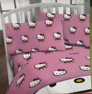 jay franco twin size sheet set 3 pieces kids set (hello kitty pink), pink, black, jf14545