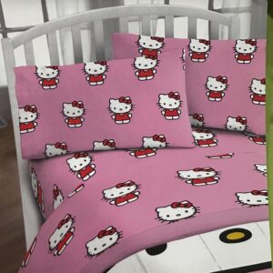 Jay Franco Twin Size Sheet Set 3 Pieces Kids Set (Hello Kitty Pink), Pink, Black, JF14545