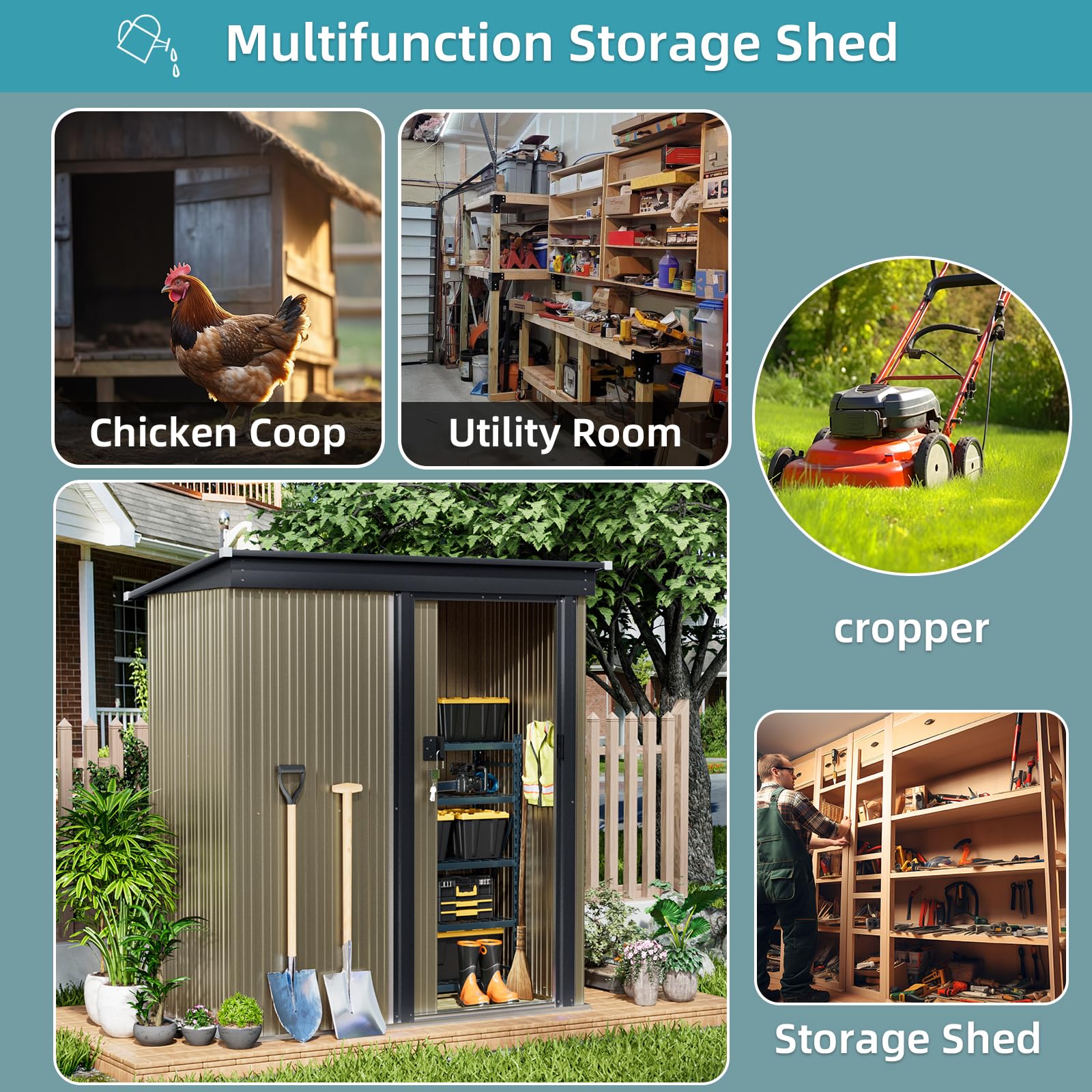 Outdoor Metal Shed 5FTx3FT, Mini Weather Resistant Tool Storage Sheds with Lockable Door, Sloped Roof Storage Shed, Perfect for Backyard, Garden & Lawn(Brown)